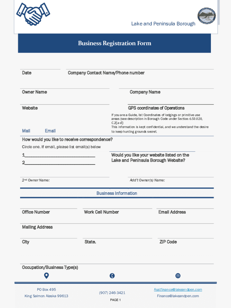 Fillable Online Business Registration Form - lakeandpen.com Fax Email ...