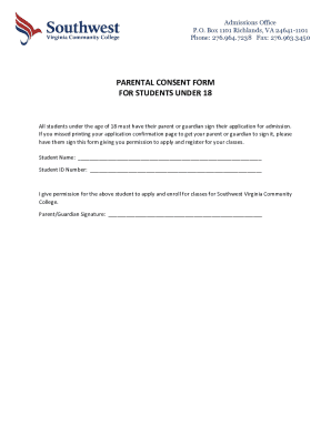 Fillable Online SWCC Parental Consent Form Fax Email Print - pdfFiller