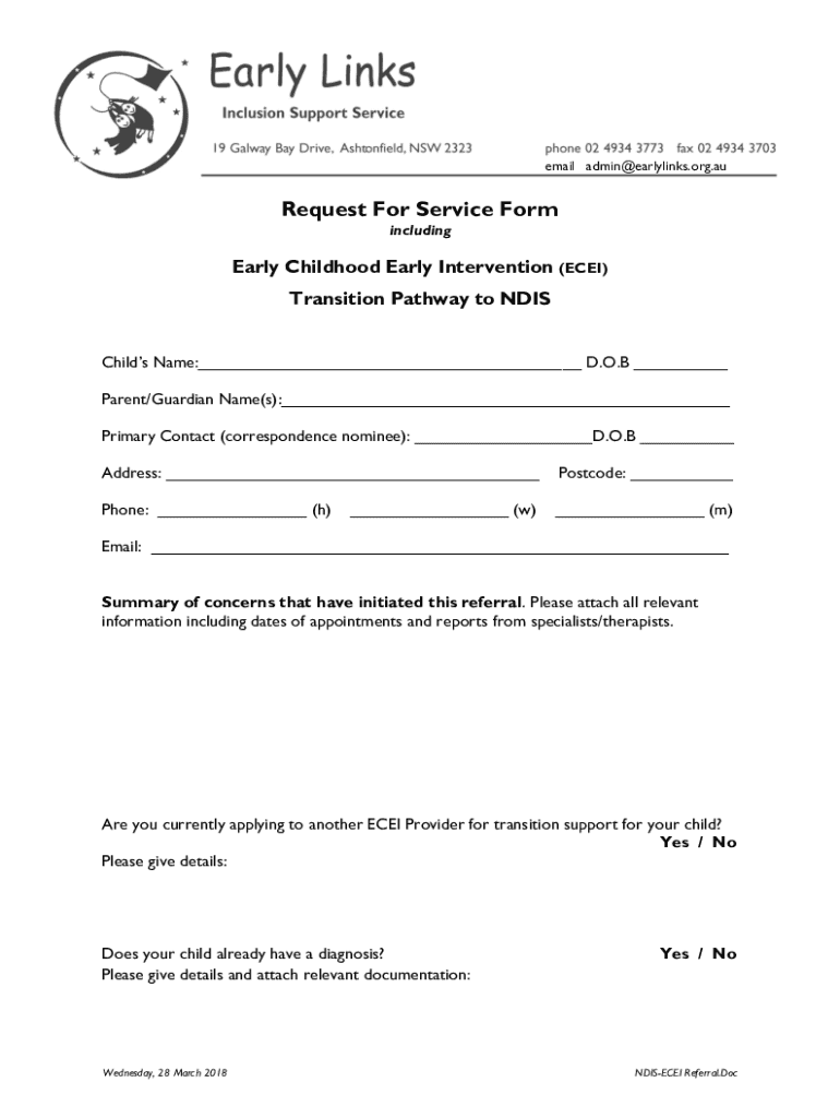 Fillable Online The early childhood approachNDIS - National Disability ...