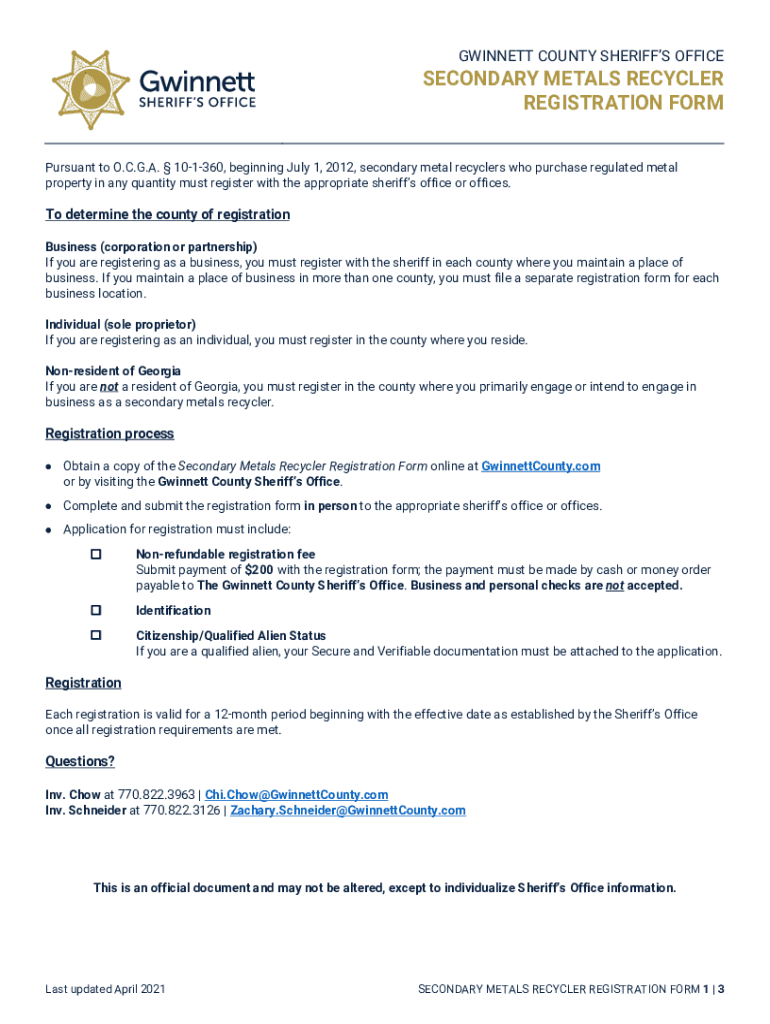 Fillable Online Gwinnett County Secondary Metals Recycler Registration ...