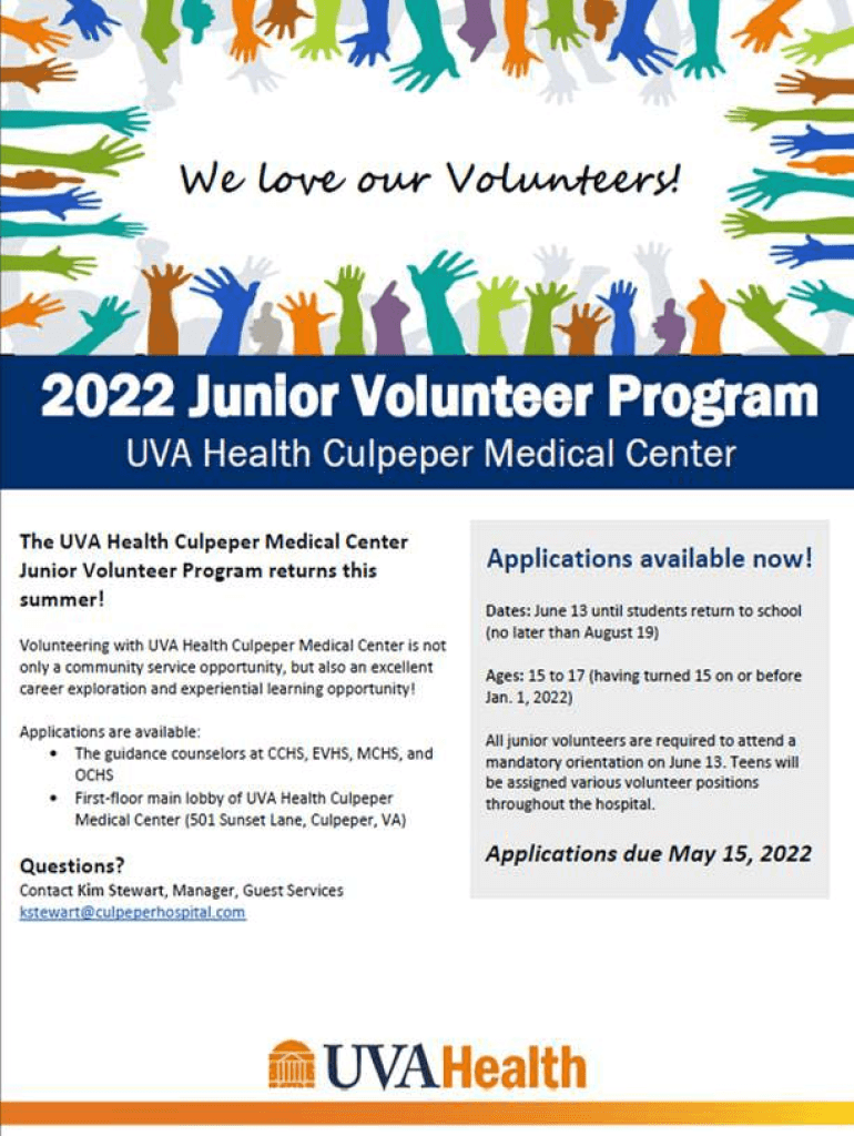 Fillable Online UVA Junior Volunteer Flyer and Application Fax Email ...