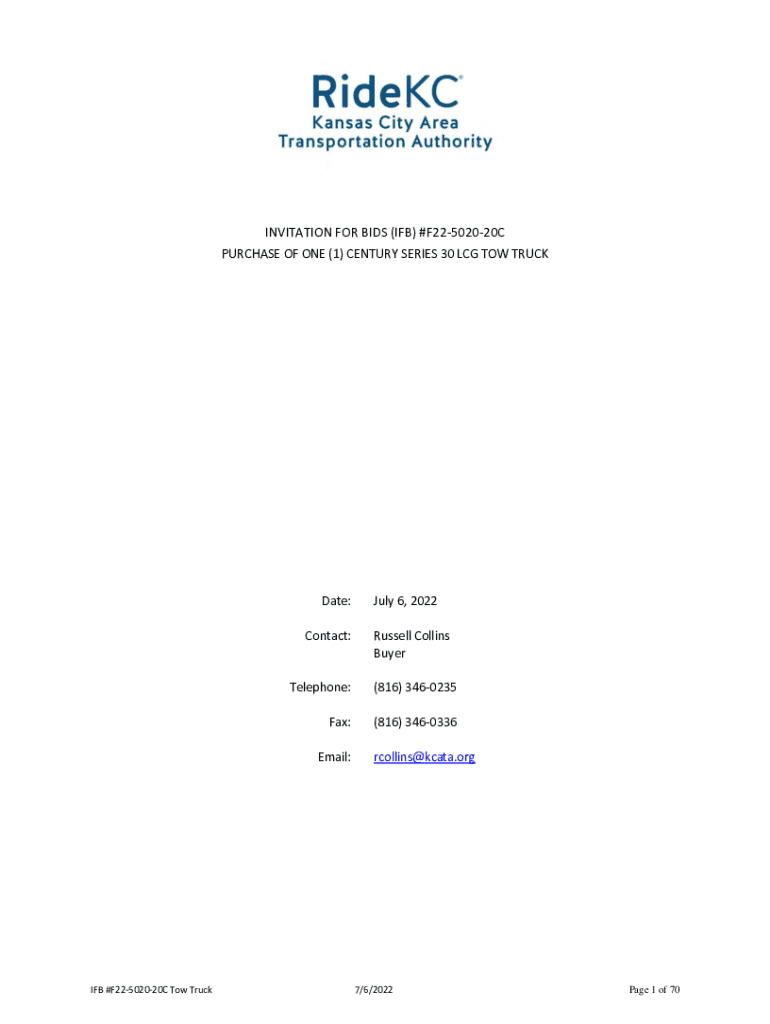 Fillable Online INVITATION FOR BIDS (IFB) #F22-5020-20C PURCHASE OF ONE ...