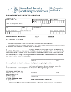 Fillable Online FIRE INVESTIGATOR CERTIFICATION APPLICATION - Division of Homeland ... Fax Email ...