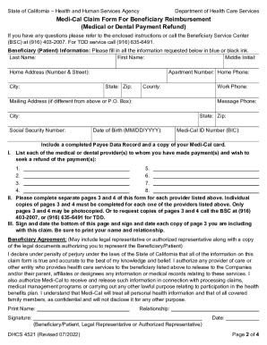 Fillable Online Medi-Cal Claim Form For Beneficiary Reimbursement ...