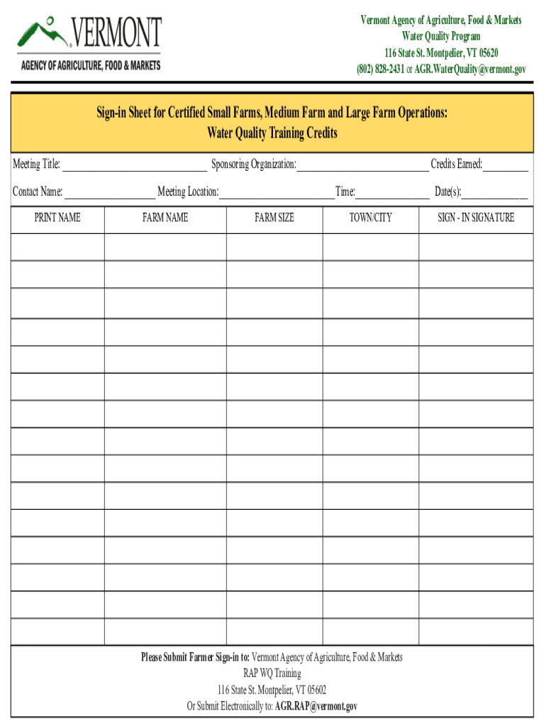 Fillable Online Sign-in Sheet for Certified Small Farms, Medium Farm and Large ... Fax Email ...