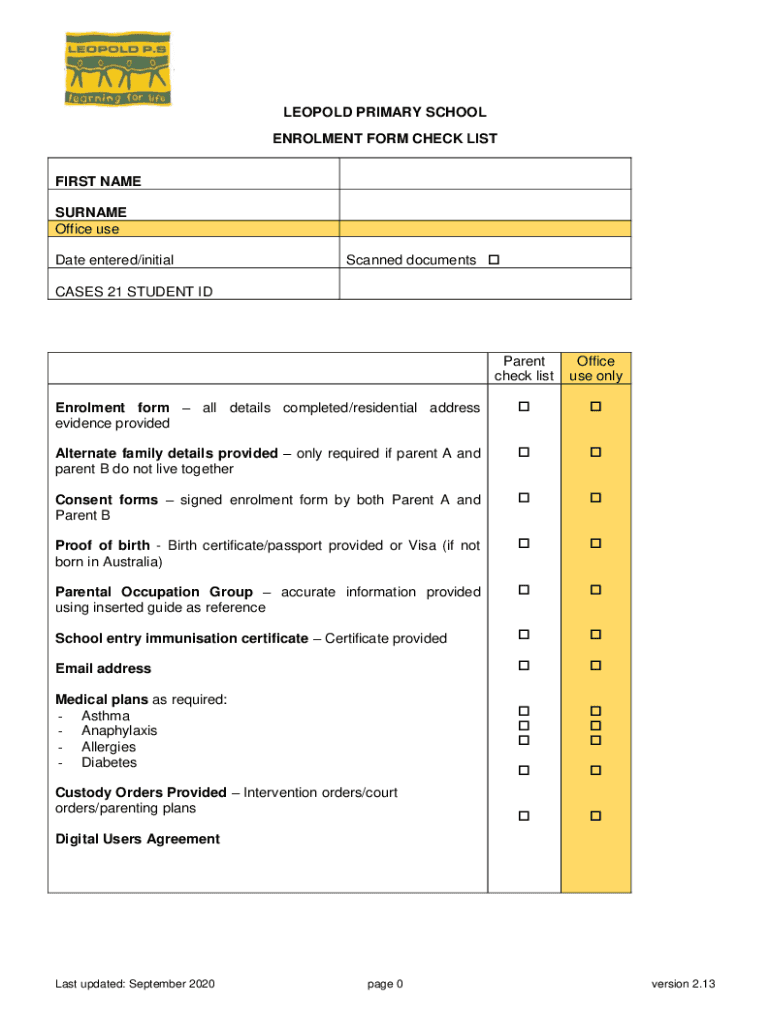 Fillable Online Student Enrolment Form - Leopold Primary School Fax ...
