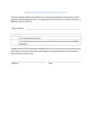 Fillable Online Targeted Section 3 Worker Self-Certification Form (S3C ...
