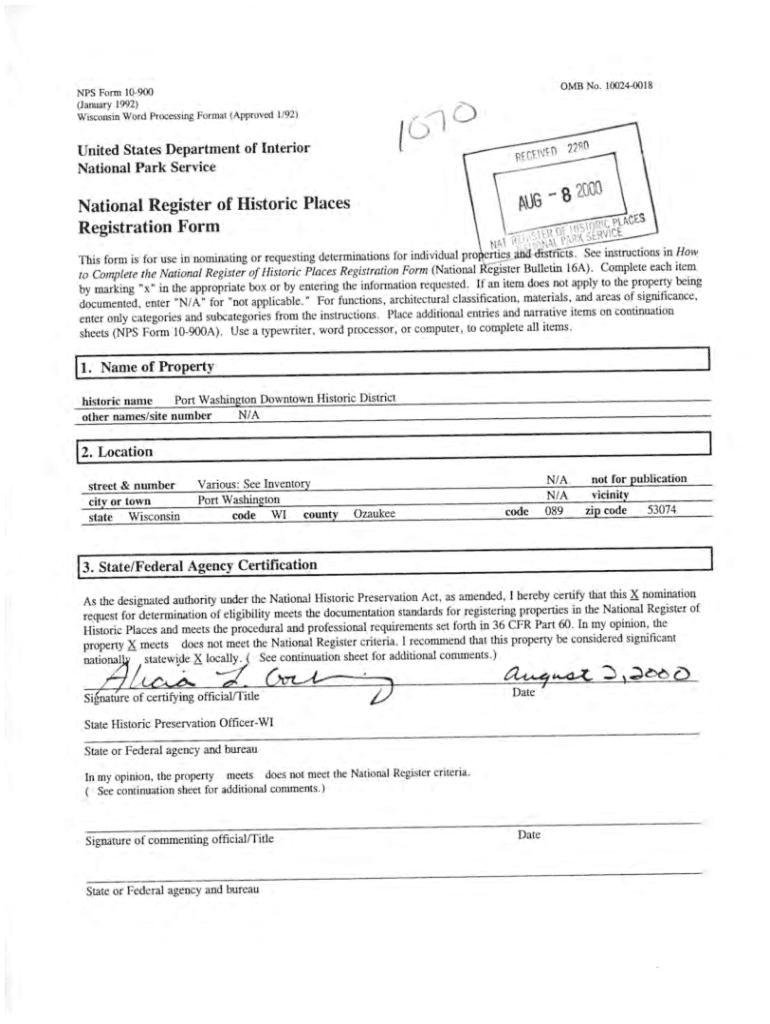 Fillable Online Port Washington Downtown Historic District. RecordID ...