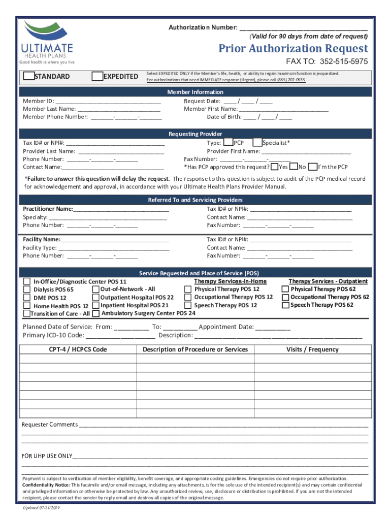 Fillable Online UHP Authorization Request Form Fax Email Print - pdfFiller
