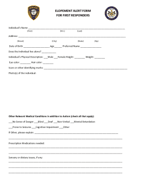 Fillable Online AUTISM ELOPEMENT ALERT FORM Dat eSubmitt d: PERSON ...