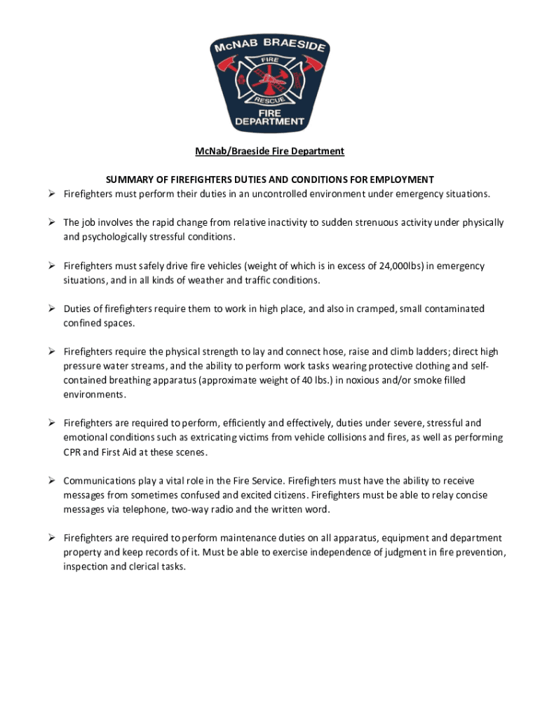 Fillable Online Firefighter Job Description Example, Duties, and ...