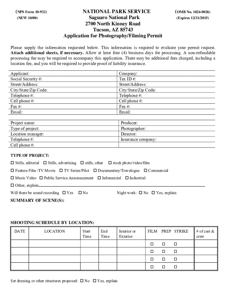 Fillable Online 10-931 Application for Special Use Commercial Filming and Photography ... Fax ...