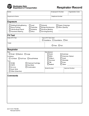 Fillable Online DOT Form 750-090 Respirator Record Fax Email Print ...