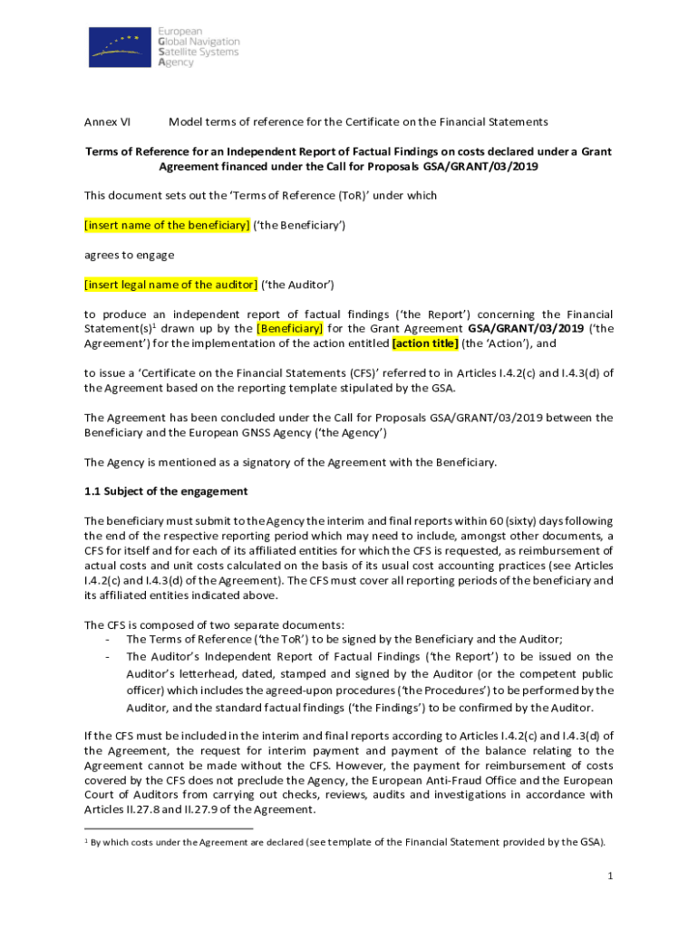 Fillable Online TERMS OF REFERENCE FOR THE CERTIFICATE ON FINANCIAL STATEMENTS Fax Email Print ...