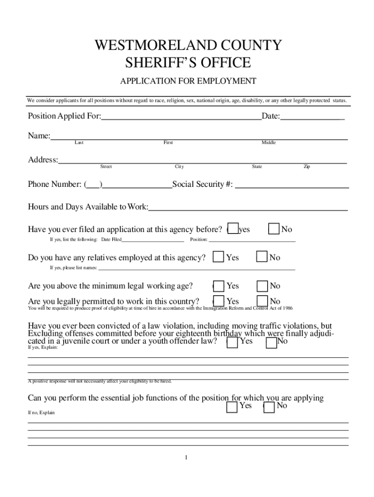 Fillable Online Sheriff's Office Application for Employment - Cheshire ...
