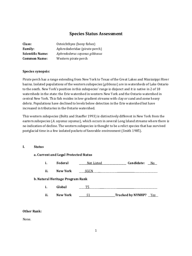 Fillable Online Species Assessment for Western pirate perch. Species ...