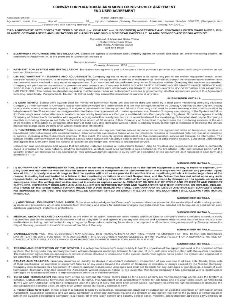 Fillable Online www.lawinsider.comcontractstaggedMonitoring Service Agreement End User Agreement ...