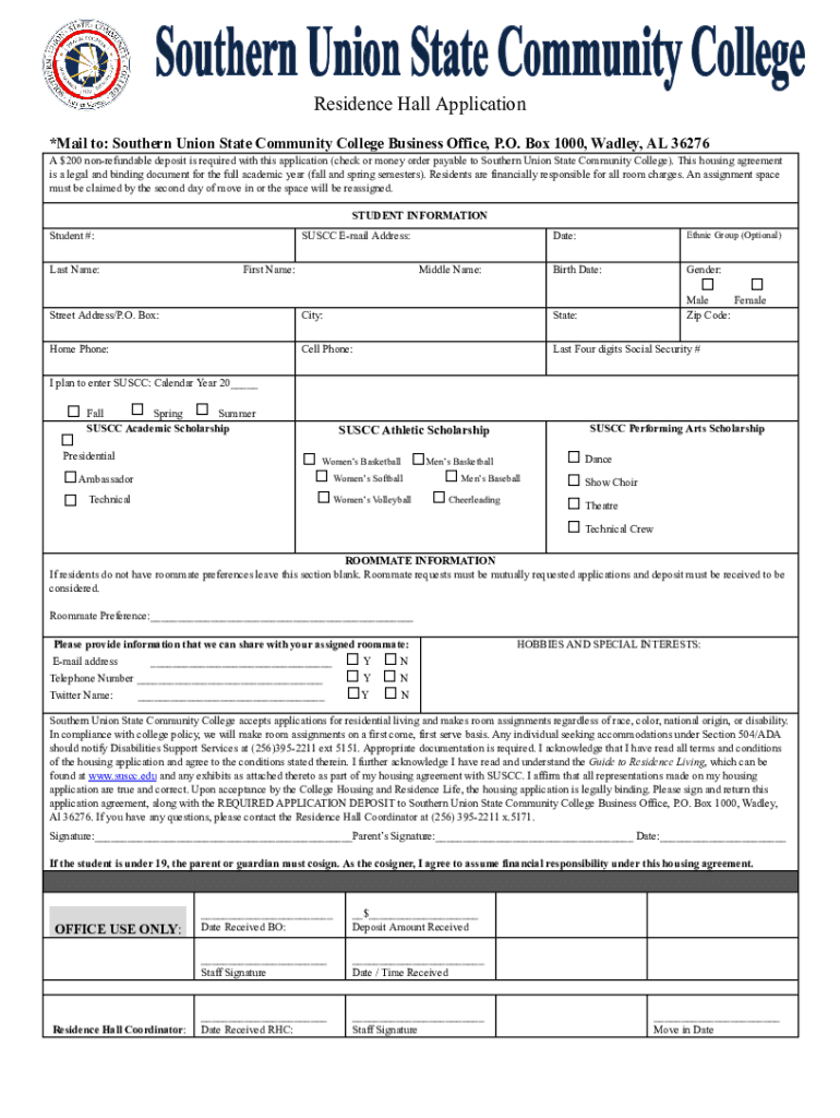 Fillable Online www.uslegalforms.comform-library281633Residence Hall Application Form - Southern ...