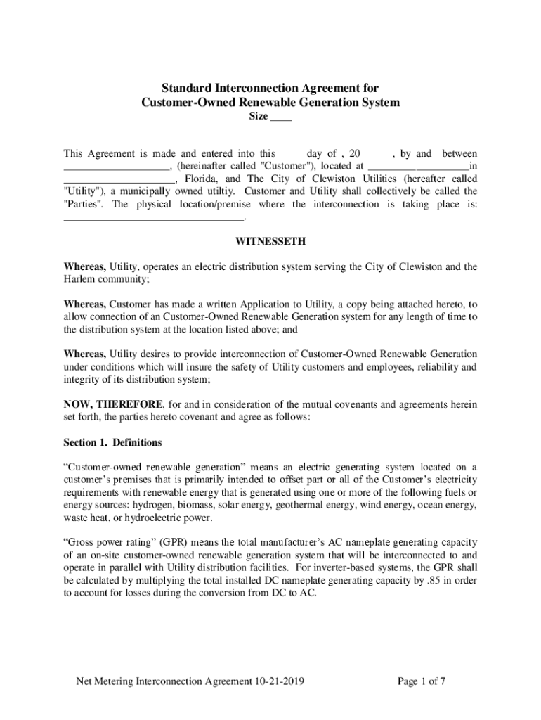 Fillable Online Agreement For Interconnection And Operation Of Distributed Generation Fax Email