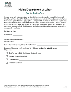 Fillable Online Maine Department of Labor Age Verification Form. In ...
