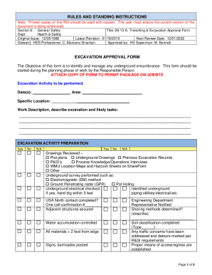 Fillable Online Trenching and Excavation Approval Form Fax Email Print ...