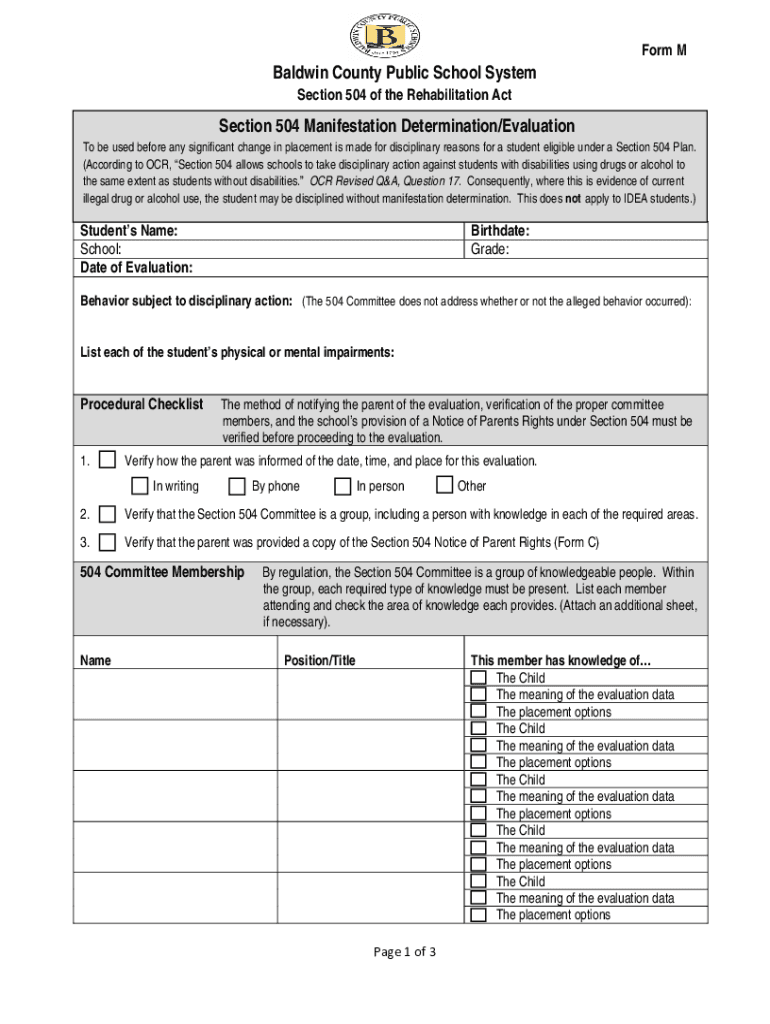 Fillable Online Supporting Students w/Disabilities (Section 504 ...