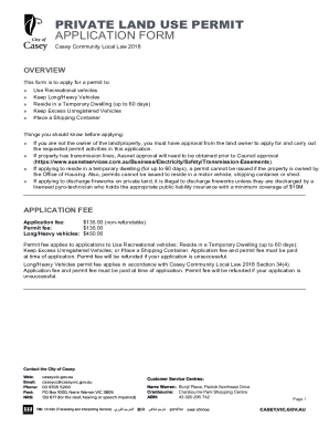 Fillable Online www.casey.vic.gov.ausitesdefaultPRIVATE LAND USE PERMIT ...