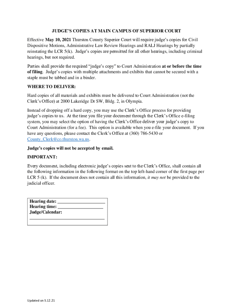 Fillable Online judge's copies at main campus of superior court Fax ...