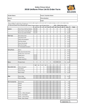 Fillable Online UNIFORM ORDER FORM. Pupil Name: Parent Name: School ...