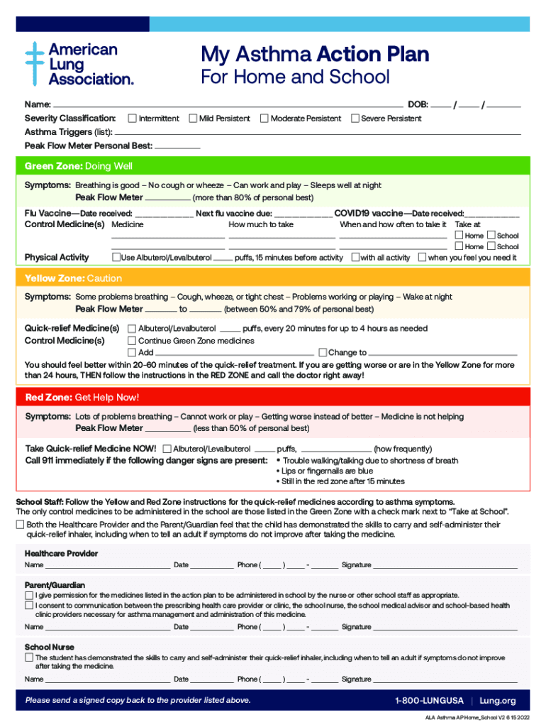 Fillable Online My Asthma Action Plan for Home and School. asthma Fax ...