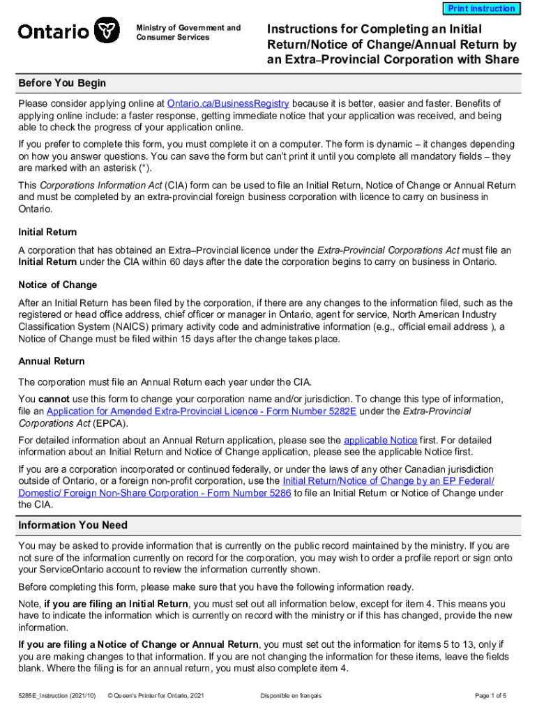Fillable Online Instructions for Completing an Initial Return/Notice of ...