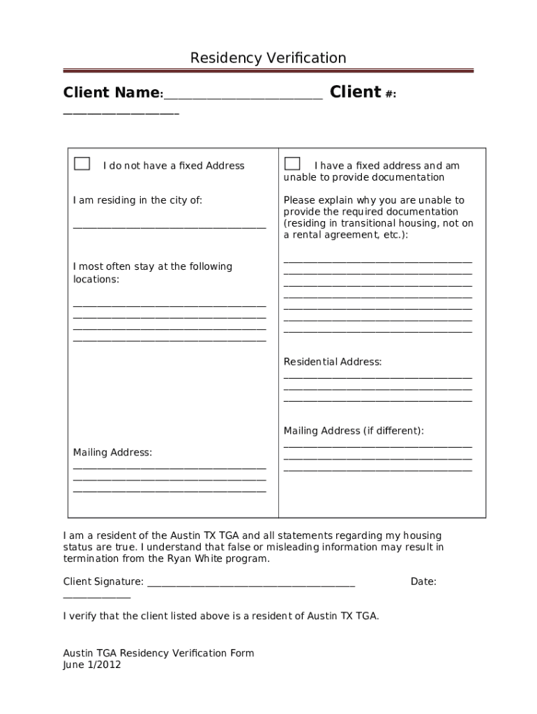 Residency Verification Doc Template | pdfFiller