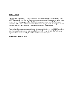 Fillable Online FY 2021 CMF Assistance Agreement Template Final and ...