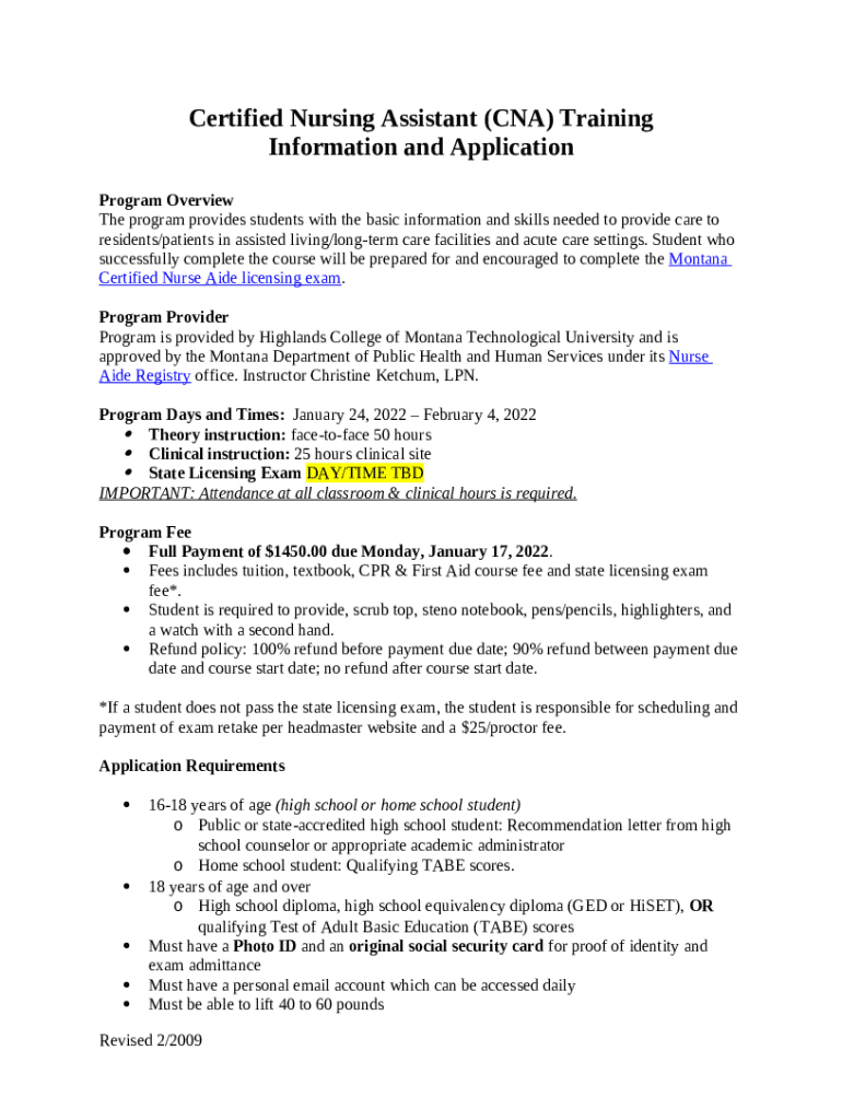 Nurse Assistant Training Program Applicants - California Doc Template | pdfFiller