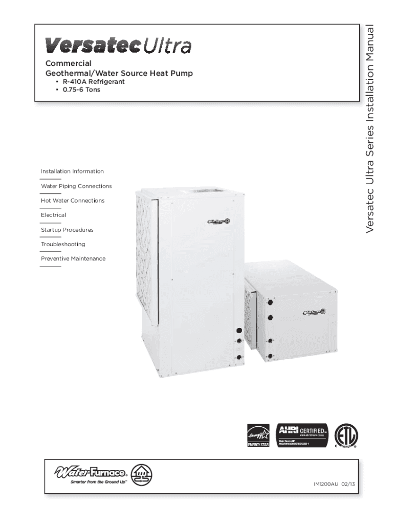 Fillable Online Waterfurnace Versatec UltraWest Coast Geothermal Fax ...