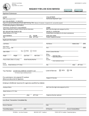 Fillable Online oag.ca.govfingerprintsformsREQUEST FOR LIVE SCAN ...