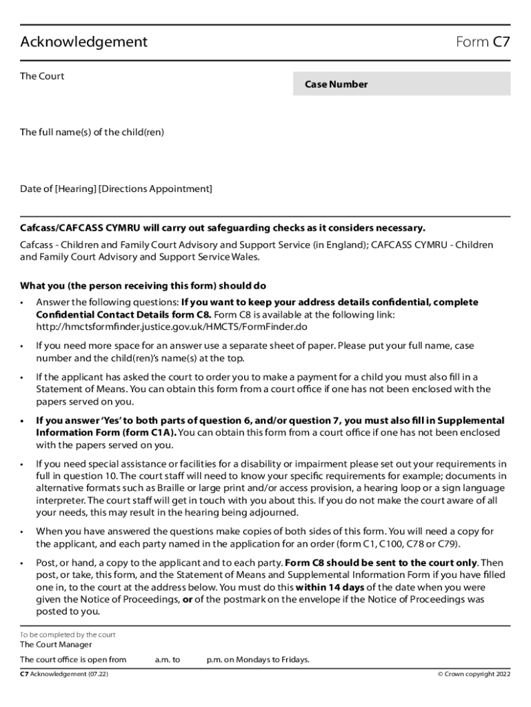 Fillable Online Task 2 - c7 form - Workshop - Acknowledgement Form C ...