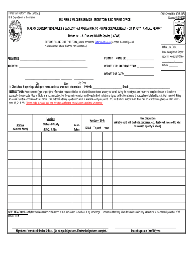 Fillable Online U.S. FISH & WILDLIFE SERVICE -MIGRATORY BIRD PERMIT ...