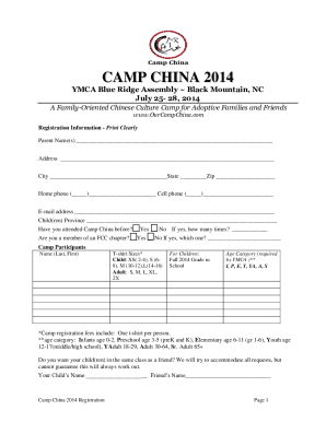 Fillable Online CAMP CHINA REGISTRATION FORM Fax Email Print - pdfFiller
