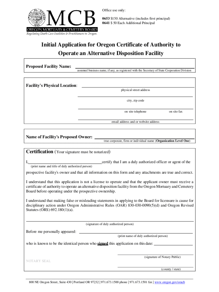 Fillable Online www.oregon.govomcbDocumentsInitial Application for ...