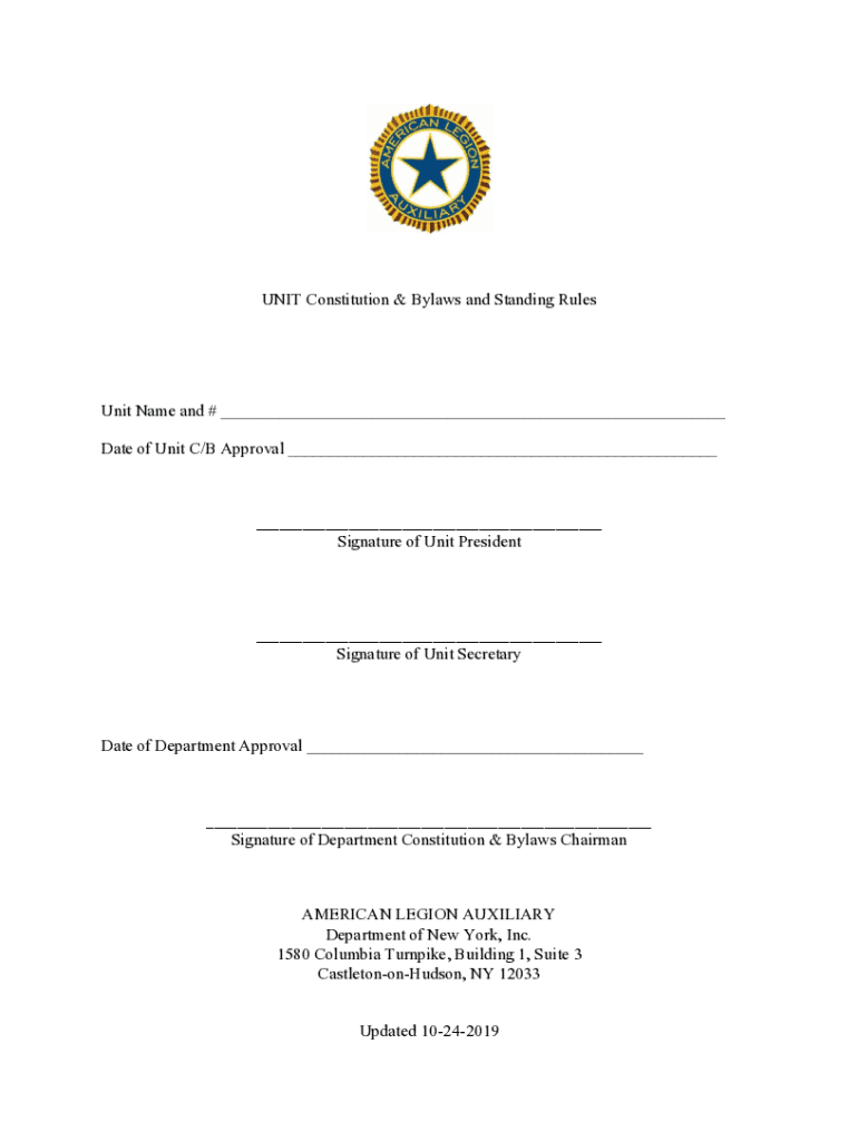 Fillable Online alafl.orgwp-contentuploadsSample Unit Constitution and ...