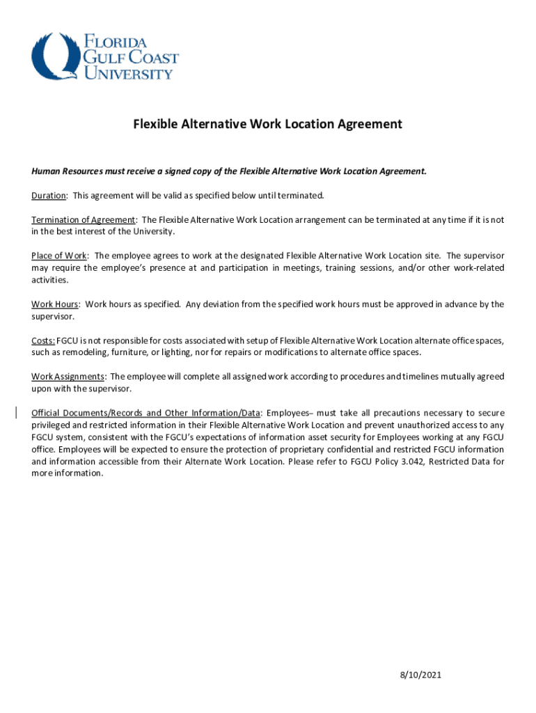 Fillable Online Flexible Alternative Work Locations Agreement Fax Email ...