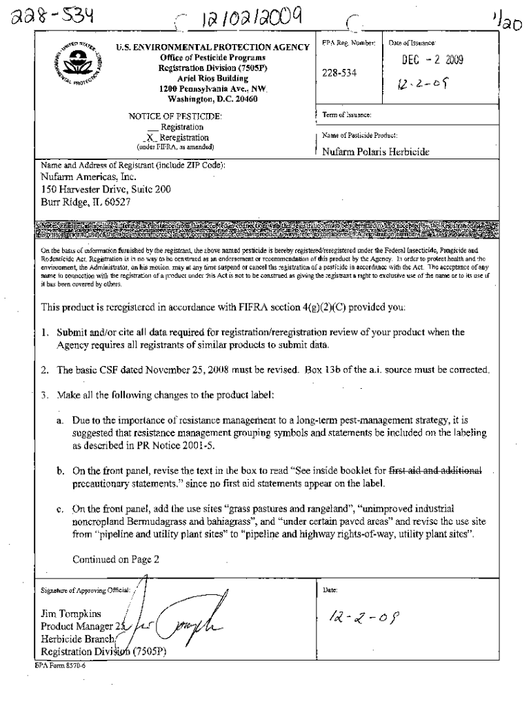 Fillable Online U.S. EPA, Pesticide Product Label, NUFARM POLARIS ...