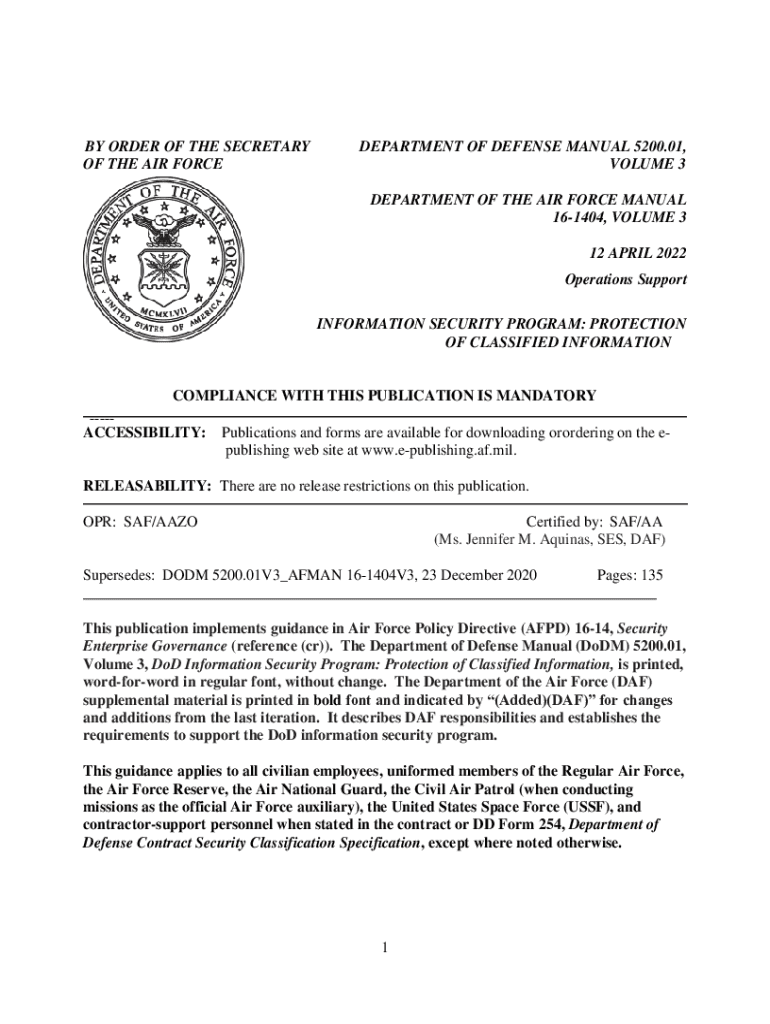 Fillable Online BY ORDER OF THE SECRETARY DEPARTMENT OF DEFENSE MANUAL ...