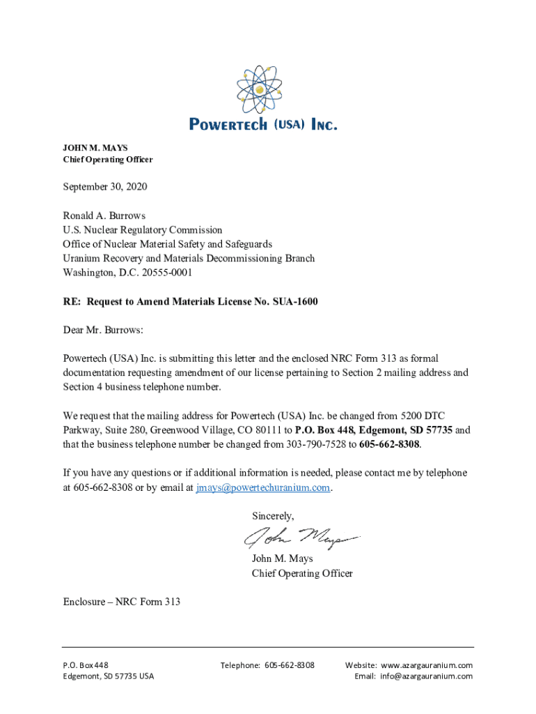 Fillable Online Letter Powertech (USA) Inc., Dewey-Burdock Project ...