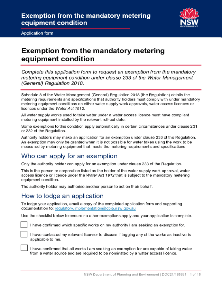 Fillable Online Application form for an exemption from the mandatory ...