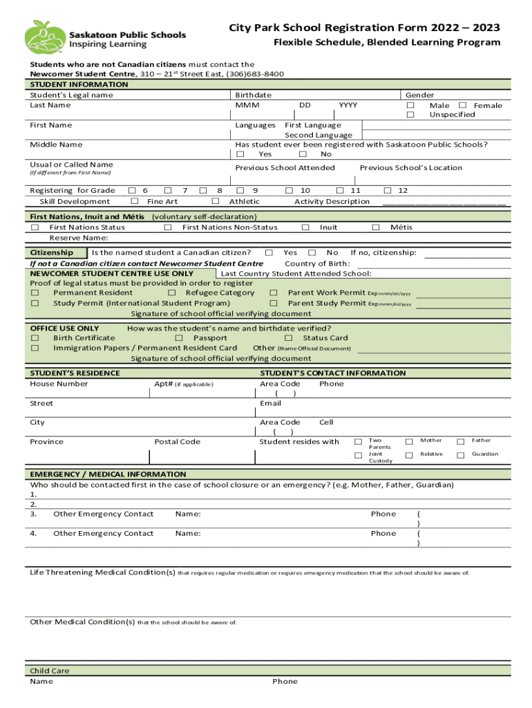 Fillable Online www.spsd.sk.caschoolcityparkCity Park School ...