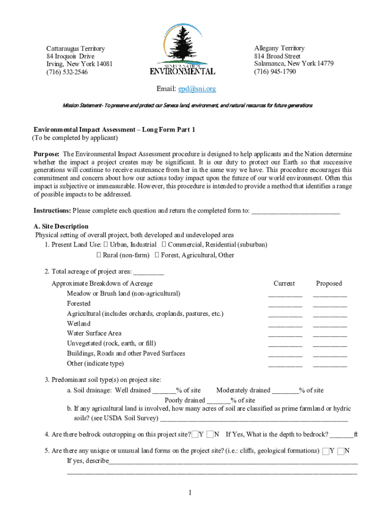 Fillable Online Environmental Impact Assesment-Long Form Pt 1 Fax Email ...