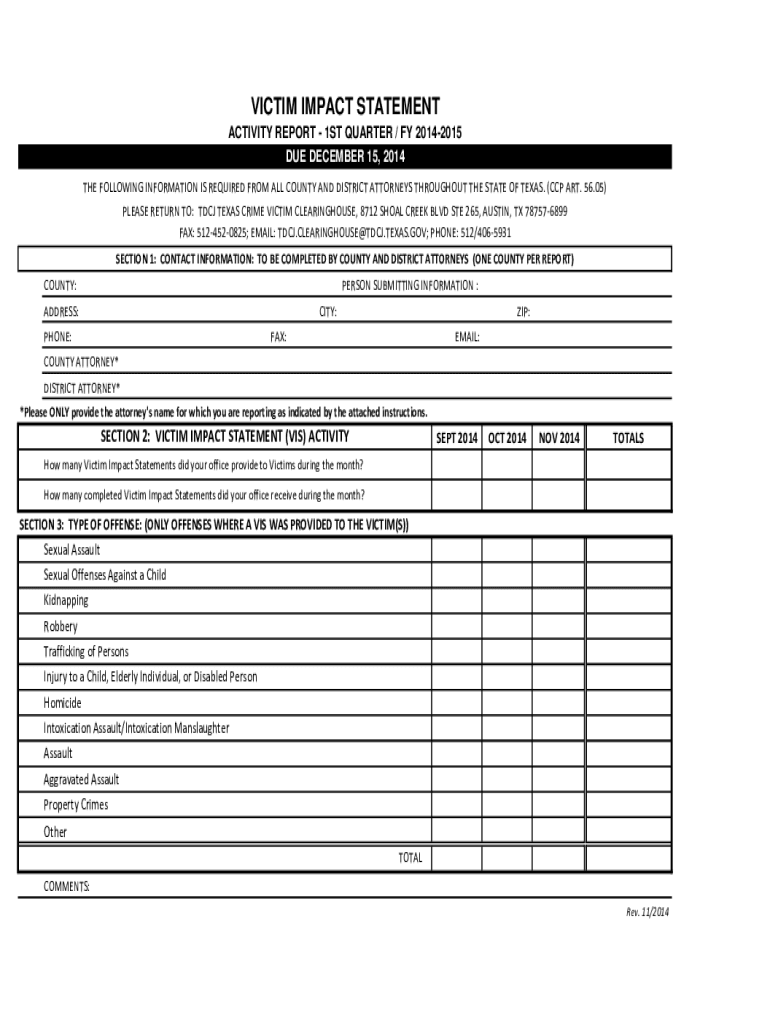 Fillable Online www.tdcj.texas.govdocumentsVISFY14VICTIM IMPACT ...