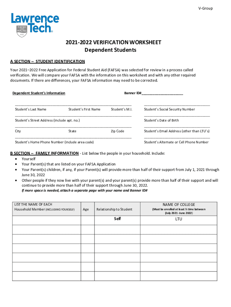 Fillable Online www.ltu.edu cm attach202-2023 VERIFICATION WORKSHEET Dependent Students Fax ...